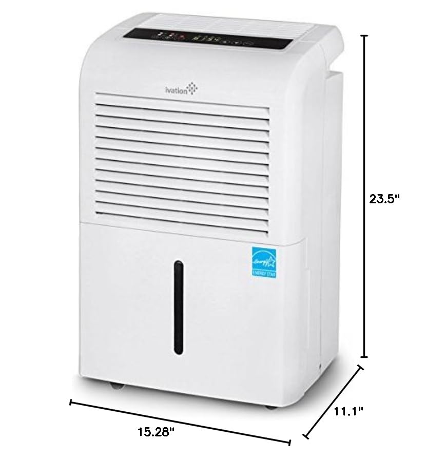 Ivation 4,500 Sq Ft Energy Star Dehumidifier, Large Capacity Compressor Dehumidifier Includes Programmable Humidistat, Hose Connector, Auto Shutoff Restart, Washable Filter, Timer and Casters