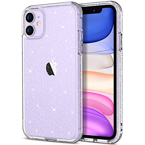 Hython Case for iPhone 11 Case Glitter, Cute Sparkly Clear Glitter Shiny Bling Sparkle Cover, Anti-Scratch Soft TPU Thin Slim Fit Shockproof Protective Phone Cases for Women Girls Girly, Clear Glitter