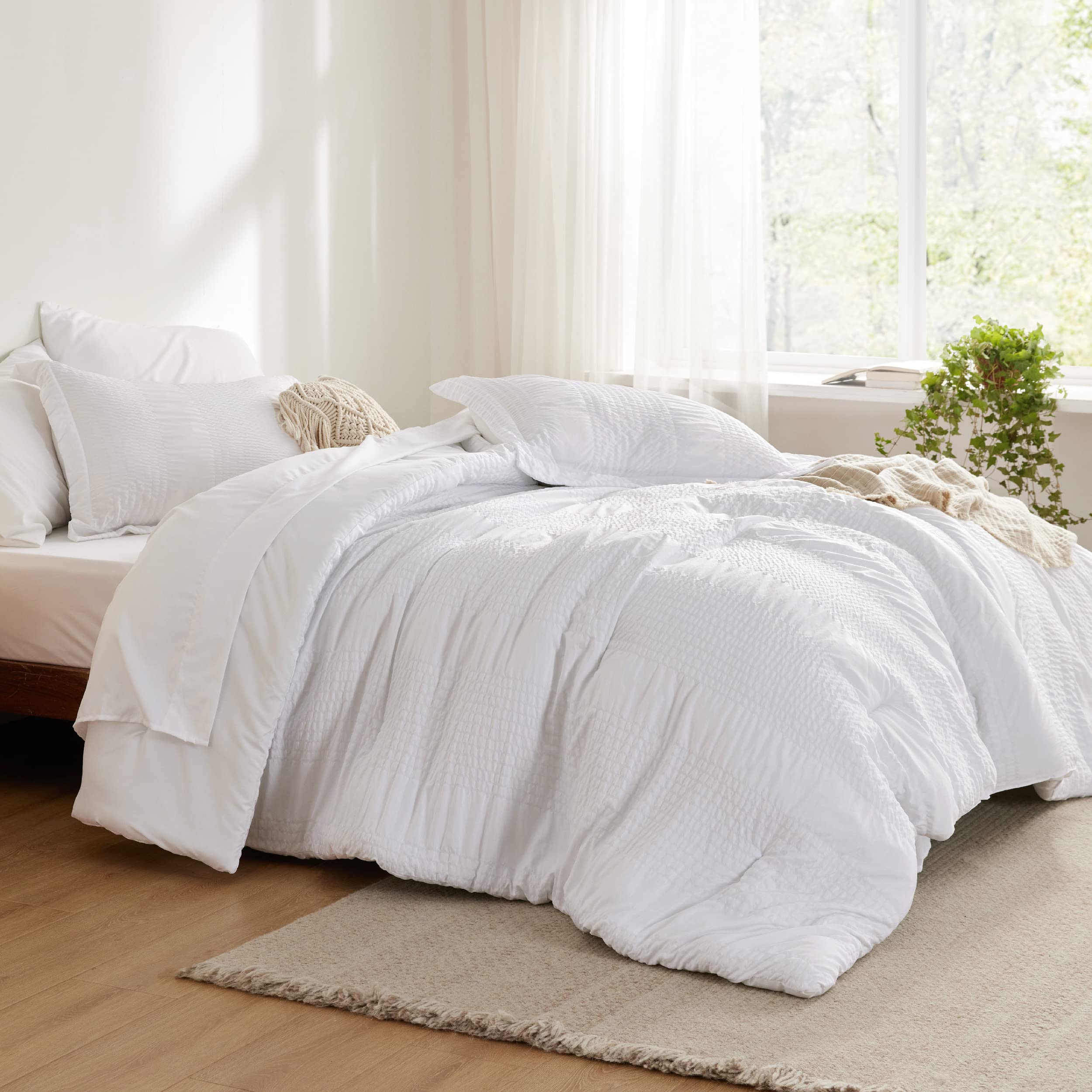 Bedsure Bed in a Bag King - King Size Comforter Set 7 Pieces Seersucker Bedding Set, Soft Lightweight Down Alternative Comforter, King Bed Set (Grey, King)