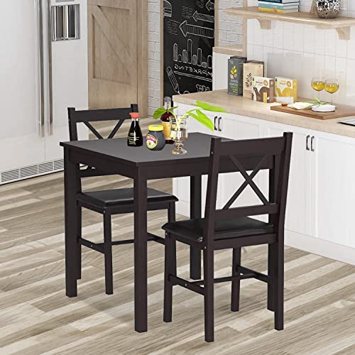 Hudada Kitchen Table Set 3 Piece Dining Table Set Sturdy Wooden Square Table and Chair Breakfast Table Set for 2 Person, Small Dining Room Table Set for Restaurant Home Kitchen Living Room, Brown