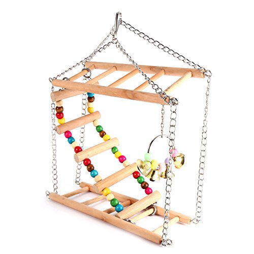 Ladder Bird Toy, Wooden Rainbow Bridge Steps Stairs Climbing Swing Double-Layer Toys for Pet Hamster Parakeet Budgie Cockatiel Trainning