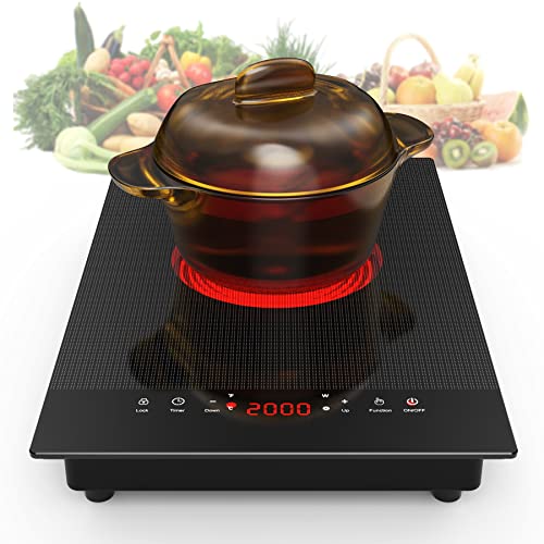 VBGK Electric Cooktop, Electric Stove Top with Touch Control, 9 Power Levels, Kids Lock & Timer, Hot Surface Indicator, Overheat Protection,110V 2000W induction cooktop