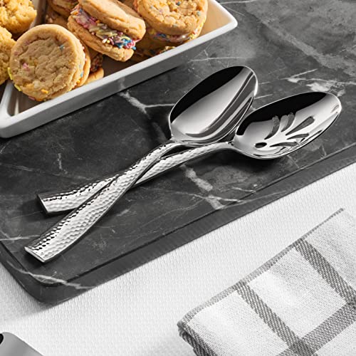 Hudson Essentials 8-Piece Hammered 18/10 Stainless Steel Flatware Serving Utensil Set - Hostess Silverware with Cake Knife & Cake Server