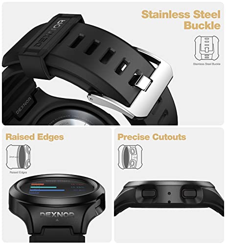 Dexnor for Galaxy Watch 4,Galaxy Watch 5 Case with Band 44mm,[Built-in Adjustable Band & Screen Protector] Rugged Military Grade Shockproof Cover with Band for Samsung Watch 4/5-44mm Women Men-Black