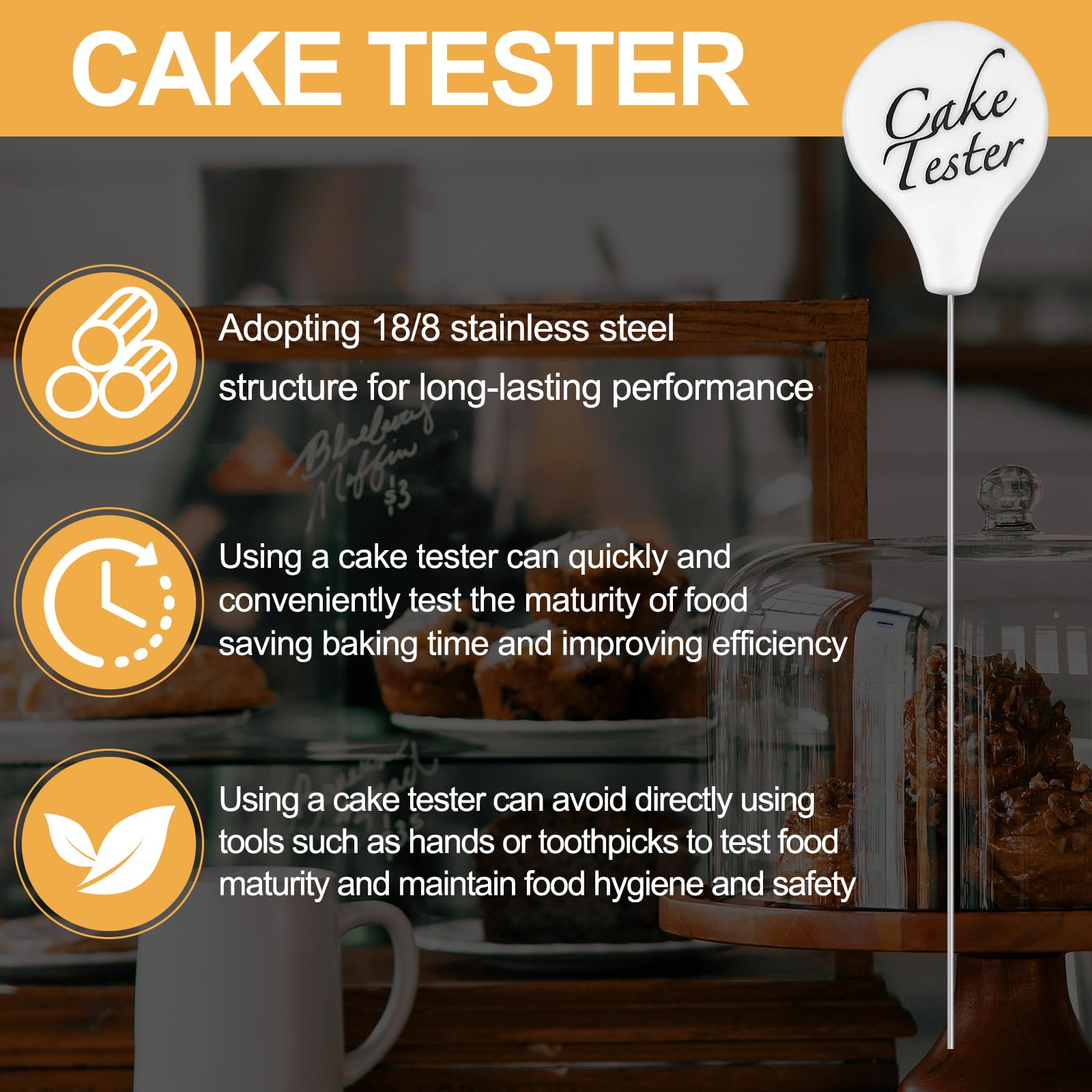 Cake Tester, 2 Packs Cake Tester for Baking Doneness, Stainless Steel Cake Tester Stick, Cake Testers for Baking, Kitchen Auxiliary Baking Tools. 7.5 IN DSOCVJW.