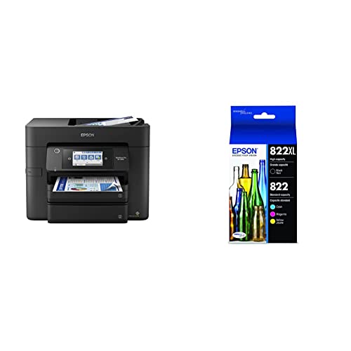 Epson Workforce Pro WF-4830 Wireless All-in-One Printer, Black, Large & T822 DURABrite Ultra Ink High Capacity Black & Standard Color Cartridge Combo Pack (T822XL-BCS)