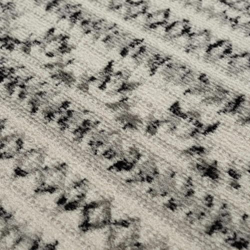 Hauteloom Greig Farmhouse Moroccan Geometric Area Rug - Boho Aztec Tribal Carpet for Living Room, Bedroom, Dining Room - Bordered - Off White, Black, Grey - 7'10" Round Rug