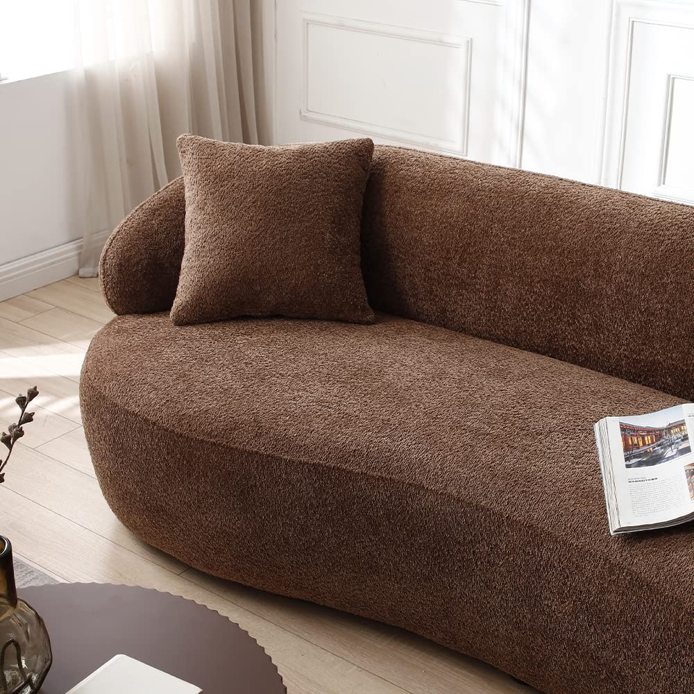 Curved Sofa Couch, 86.6" 3-Seater Modern Boucle Sectional Sofa Couch, Comfy Cloud Upholstered 3 Seat Leisure Cushion Sofa with Pillows for Living Room, Bedroom, Office, Apartment,Brown