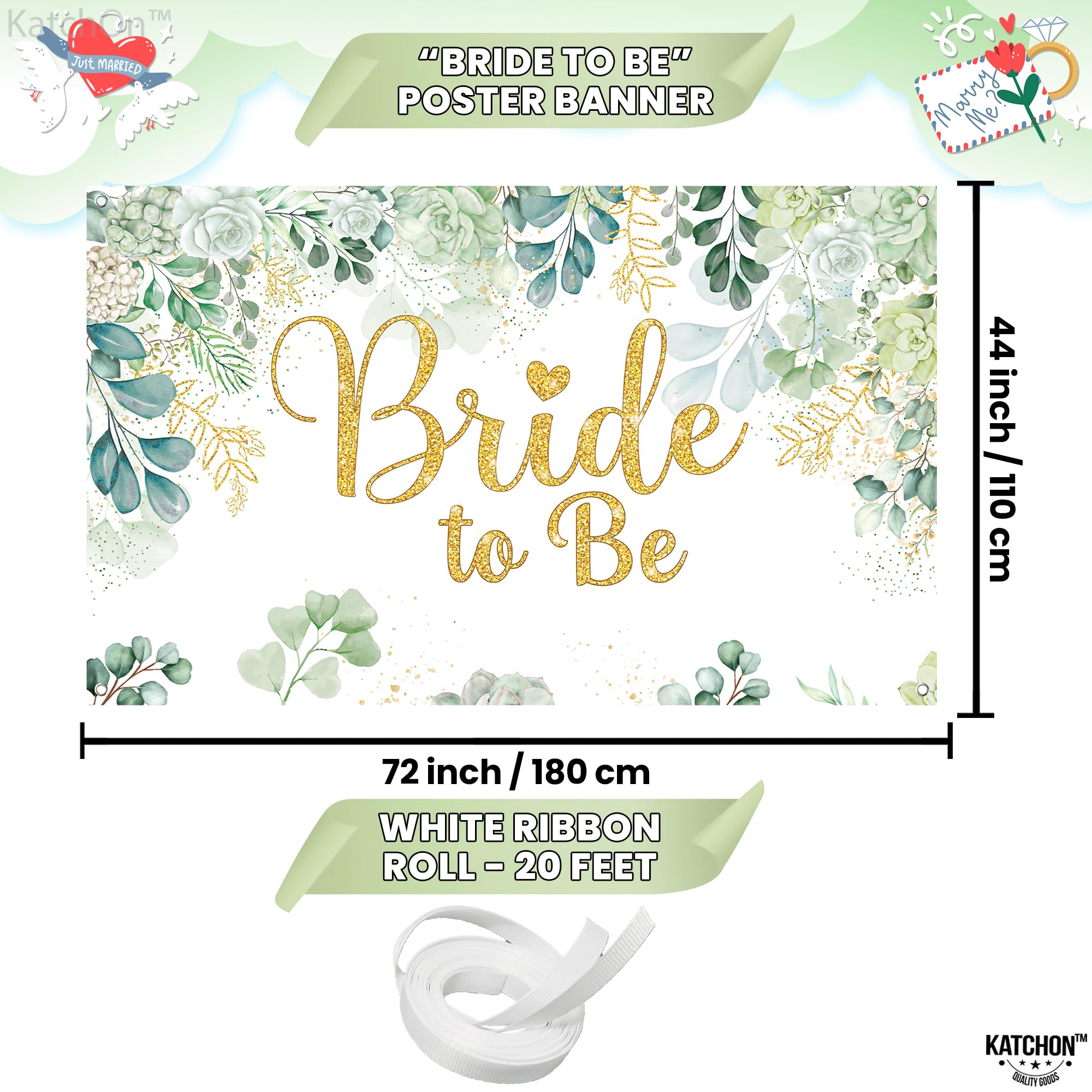 KatchOn, Green Bride to Be Banner - XtraLarge, 72x44 Inch | Sage Green Bride to Be Sign for Bridal Shower Decorations | Wedding Shower Decorations | Bride to Be Backdrop | Bride to Be Decorations