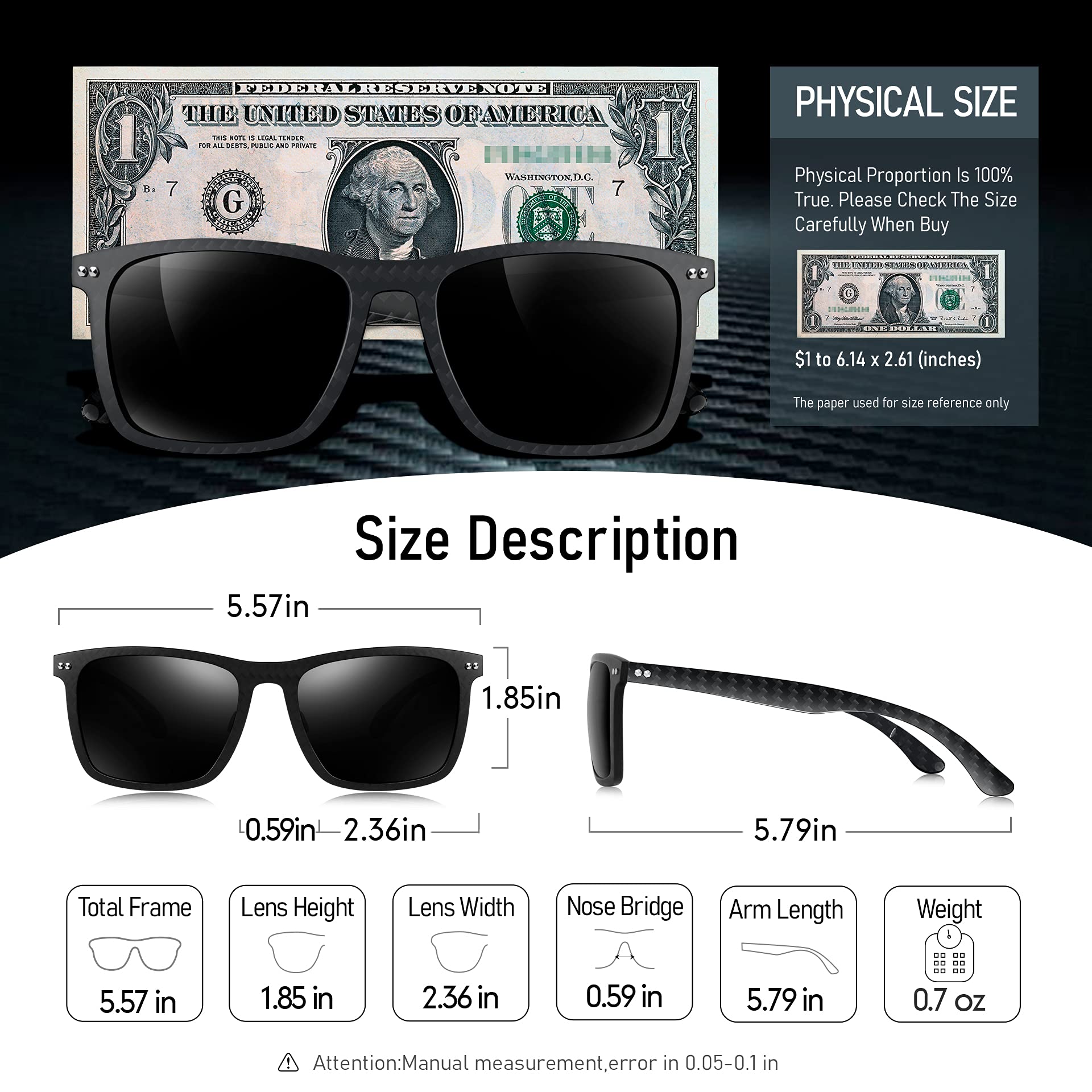 Bircen Polarized Sunglasses for Men UV Protection Carbon Fiber Mens Sunglasses For Driving Fishing