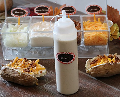 Oaklyn (3pk 24 oz Plastic Squeeze Squirt Condiment Bottles with Twist On Cap Lids - top dispensers for ketchup mustard mayo hot sauces olive oil - bulk clear bpa free bbq set