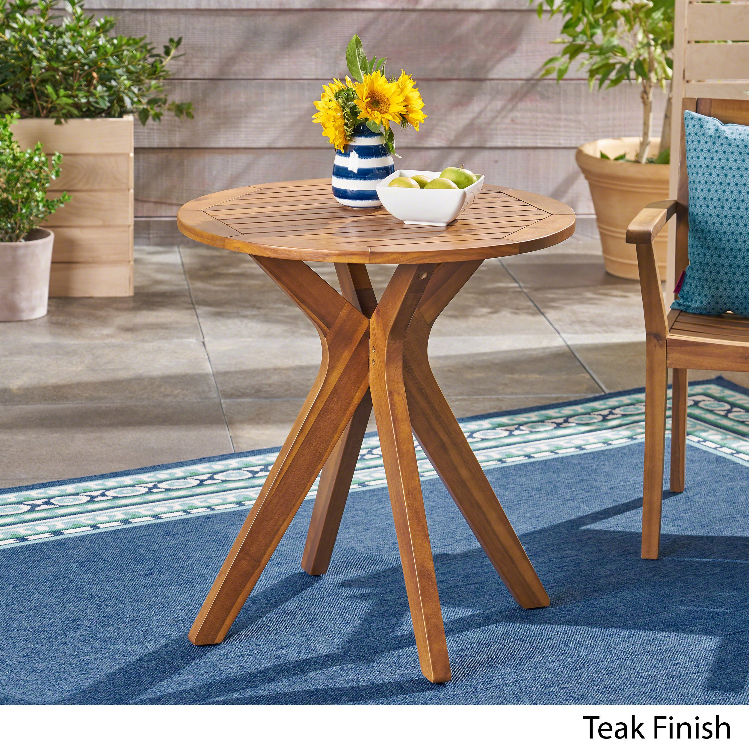 Christopher Knight Home Brigitte Outdoor Round Acacia Wood Bistro Table with X Legs, Teak