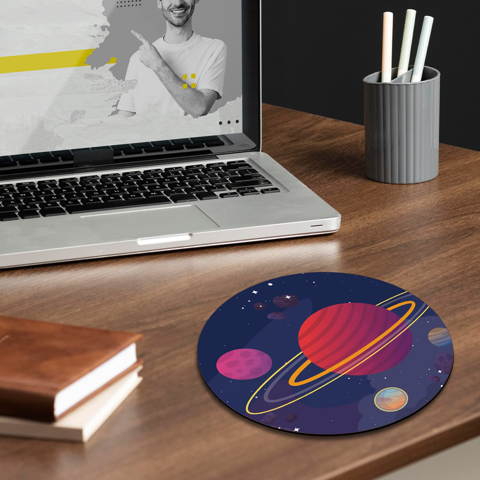 BannerBuzz Preprinted Mouse Pad Round Shape, Vibrant Design, Lightweight, Non-Slip Nitrile Rubber Material (200mm Diameter x 3mm Thick) (Design 8, Pack of 100)