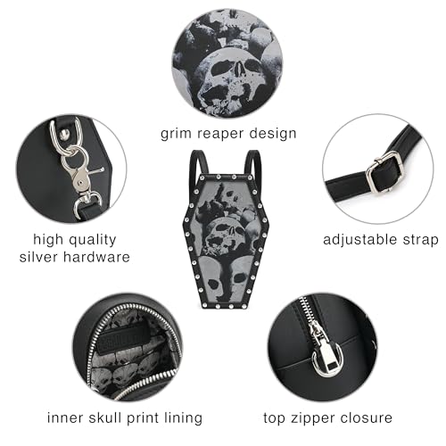Scarleton Casual Backpack Purse for Women, Punk Skull Backpack, Faux Leather Gothic Shoulder Bag, Rivet Crossbody Bag, H209201E - Black
