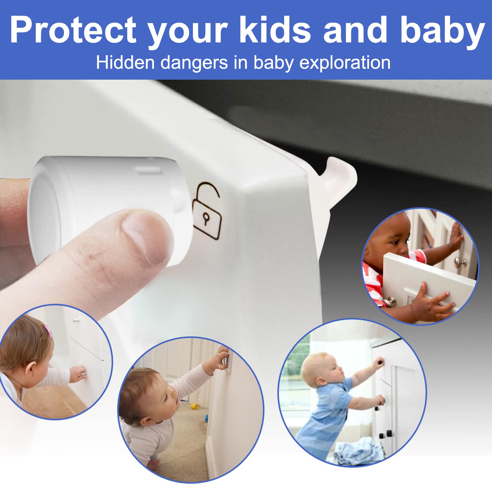 Baby Proofing Magnetic Cabinet Locks, Child Proof Safety Latches for Drawer Cupboard Kitchen Bedroom, Adhesive or Screw Two Installation Methods (10 Locks & 2 Keys)
