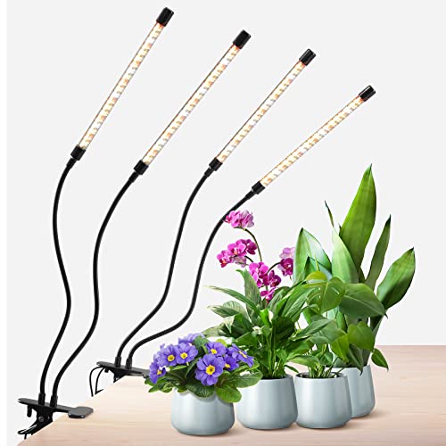 GROWSTAR Plant Lights for Indoor Growing, Full Spectrum 4 Heads Clip Grow Lamps with 10 Feet Cables for Seeding Blooming and Fruiting(2 Pack)