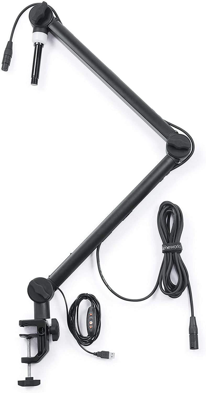 Gator Frameworks Professional Desktop Broadcast/Podcast Microphone Boom Stand with On-Air Indicator Light; Blue,Violet, & Red (GFWMICBCBM4000)
