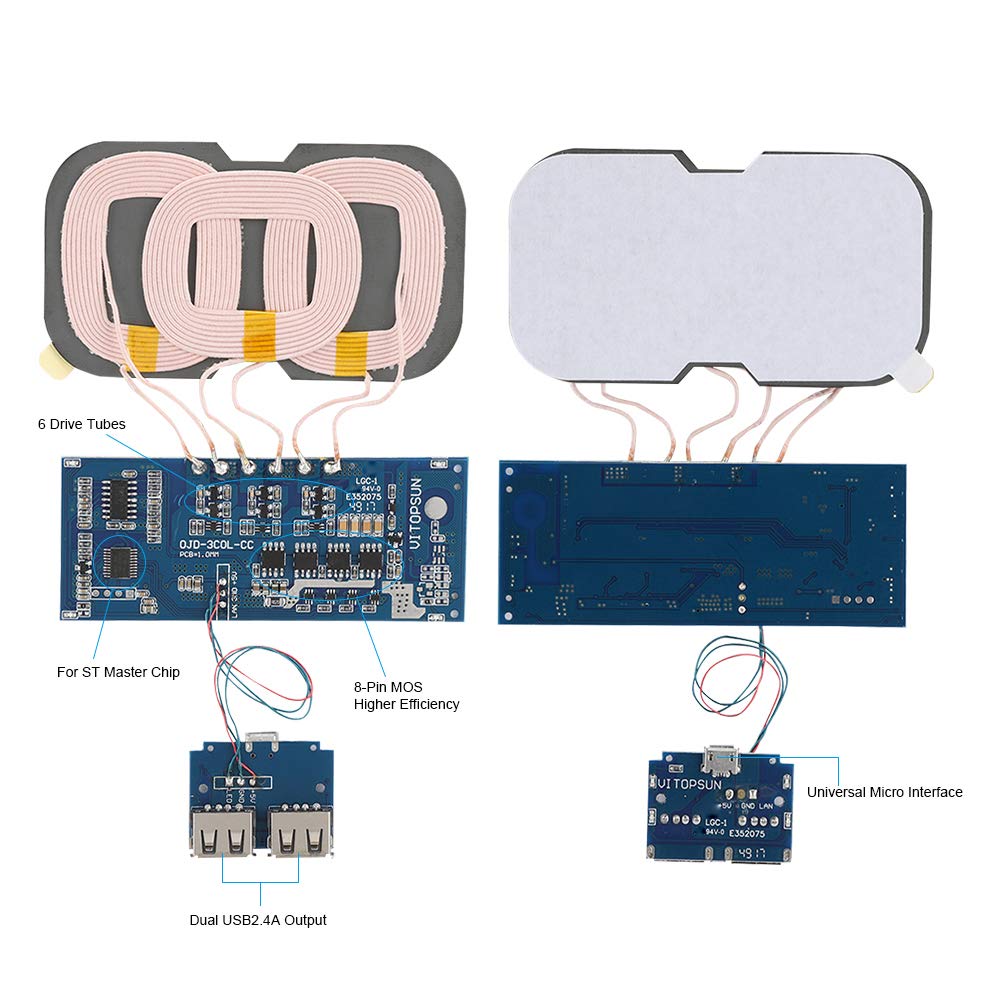 Bewinner Qi Standard Wireless Charger Transmitter Module - 3 Coils - Multi-Level - Wide Compatibility - Universal Micro Interface - DIY Wireless Charger Parts