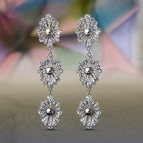 Badgley Mischka Antique Style Rhinestone Simulated Pearl Dangle Drop Earrings for Women