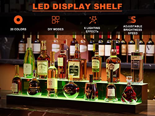 Oarlike LED Liquor Bottle Display Shelf 40 in 2 Step Acrylic Lighted Bar Shelf W/RF Remote Controller Home Commercial Bar Countertop Display Stand