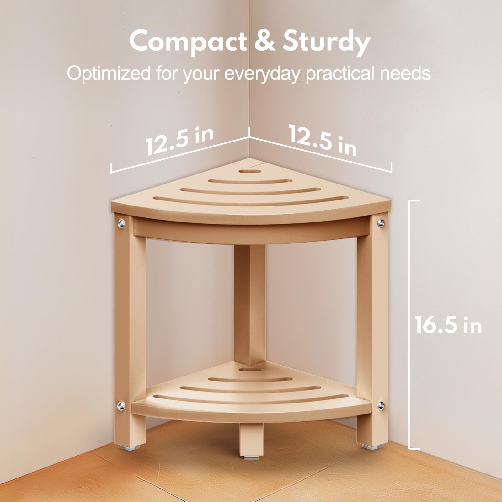 Corner Shower Stool for Inside Shower, HDPE Shower Stool for Shaving Legs, Waterproof Shower Bench with 2-Tier Storage, Small Shower Stool for Bathroom, Living Room, Bedroom , Non-Slip Feet, White