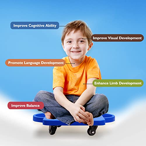 GSE Floor Scooter Board with Handles, Sitting Scooter for Kids Indoor Play Equipment, Fun Scoot Board with Non-Marring Plastic Casters for Children(Red)