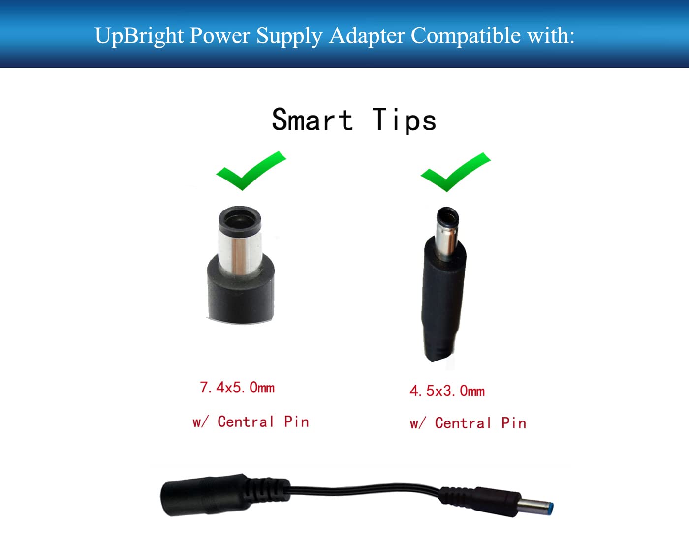UpBright 19.5V 3.33A 65W AC/DC Adapter Compatible with HP Envy 24-G014 24-G000 24-G014LA V8P87AA#ABA 676786-001 676690-001 AR5B22 All-in-One Desktop PC 19.5VDC Power Supply Cord Battery Charger