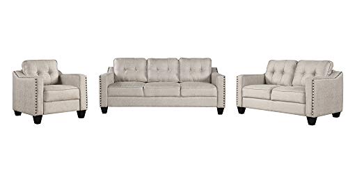 FANYE 3 Pieces Living Room Furniture Sets Include, Loveseat and Armchair, Linen Fabric Upholstered Sectional Classical Rivets Decor and Tufted Back Cushions, Beige Sofa & Couch