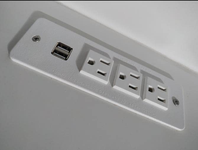 Conference Recessed Power Strip with USB Mountable Power Outlet Built in Desktop Workbench Drawer Cabinet 10'ft Heavy Duty Power Cord White