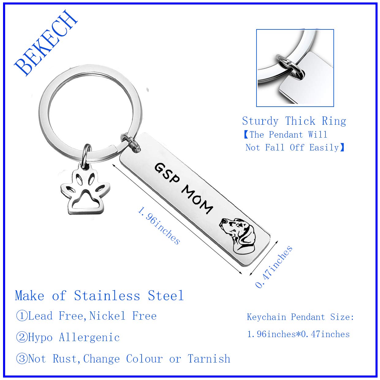 BEKECH GSP Mom GSP Dad Keychain Set German Shorthaired Pointer Dog Keychain Gift for GSP Dog Dad GSP Dog Mom (silver)