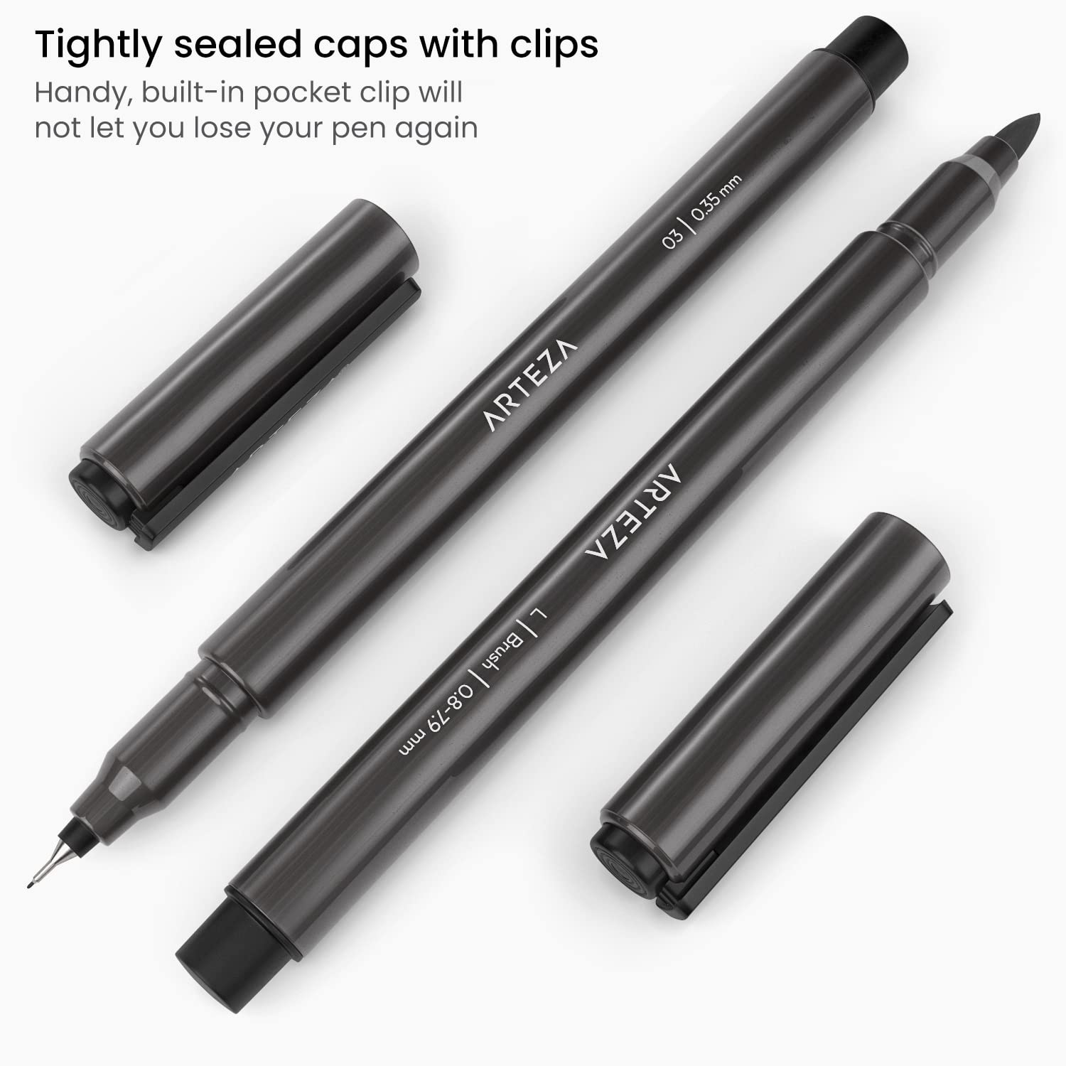 ARTEZA Micron Pens, Set of 10 Black Ink Archival Fineliners, Quick-Dry, Assorted Sizes Calligraphy Pens from 0.2mm to 7.9mm