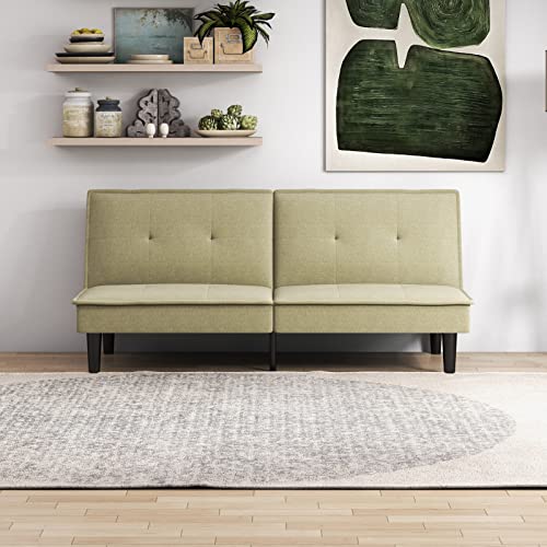FONTOI Futon Sofa Bed Memory Foam Couch Sleeper Daybed Foldable Convertible Loveseat, Khaki Sage