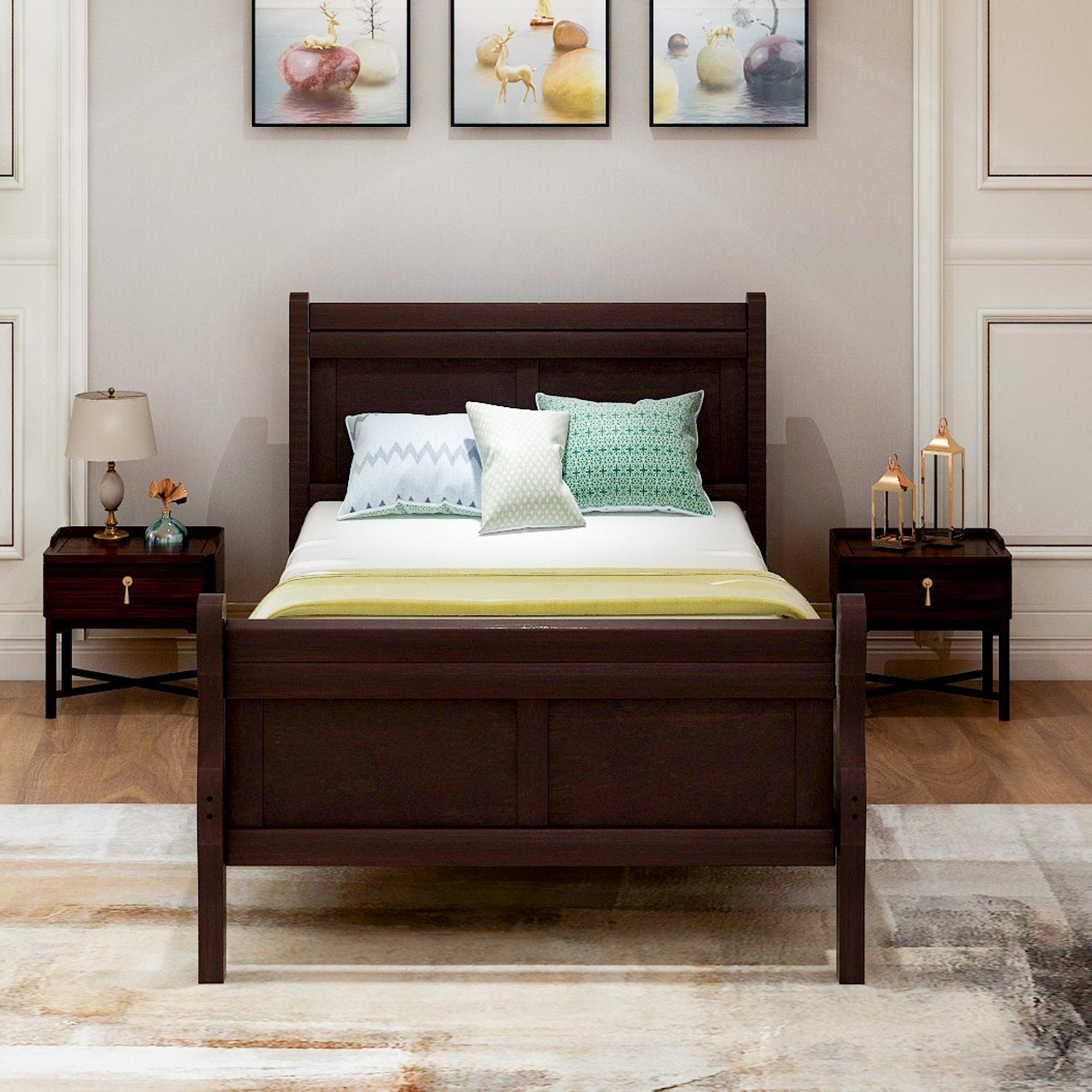 Harper & Bright Designs Twin Bed Frame with 4 Drawers,Wood Twin Bed with Storage, Twin Size Platform Bed with Streamlined Headboard & Footboard for Kids Girls Boys(Twin,Espresso)