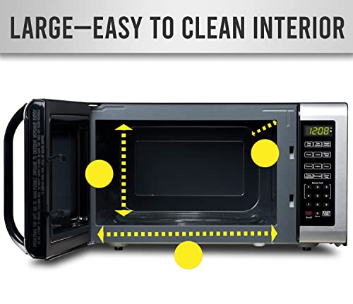 Farberware Countertop Microwave 1100 Watts, 1.6 cu ft - Microwave Oven With LED Lighting and Child Lock - Perfect for Apartments and Dorms - Easy Clean Brushed Stainless Steel