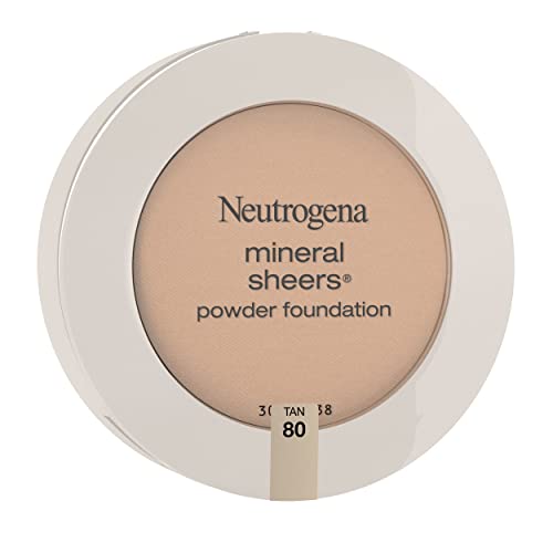 Neutrogena Mineral Sheers Compact Powder Foundation, Lightweight & Oil-Free Mineral Foundation, Fragrance-Free, Tan 80,.34 oz (Pack of 2)