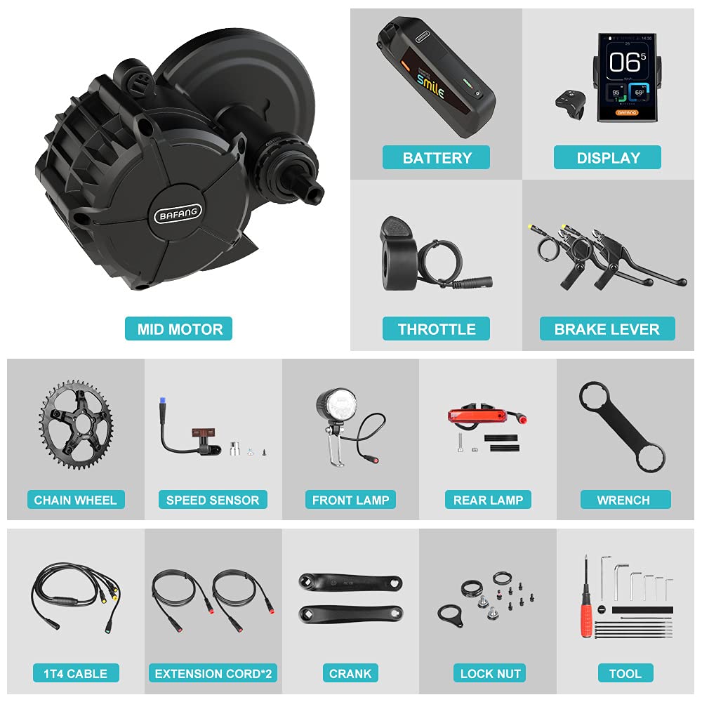 BAFANG Newest M625 Mid Drive Kit : 50.4V 1000W Mid Mount Motor with 19.6Ah Battery & DPC181.CAN Bluetooth Display, 8fun New G321 eBike Conversion for Mountain Bikes Road Bicycle (68mm Bottom Bracket)