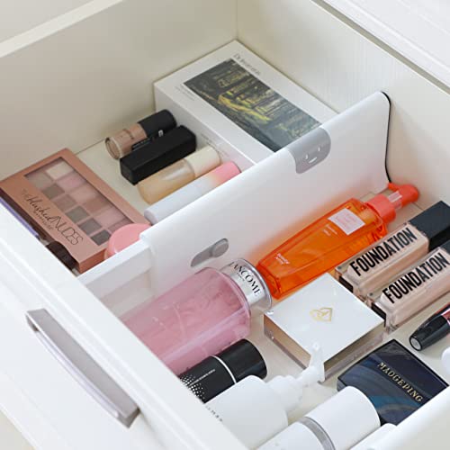 Drawer Dividers Pack of 8, Plastic Adjustable and Expandable Drawer Organizer Clothes, Deep Drawer Organizer, Works in Kitchen Utensils Organizer, Dresser Drawer Separators, 4'' High, 11-17.5'', White
