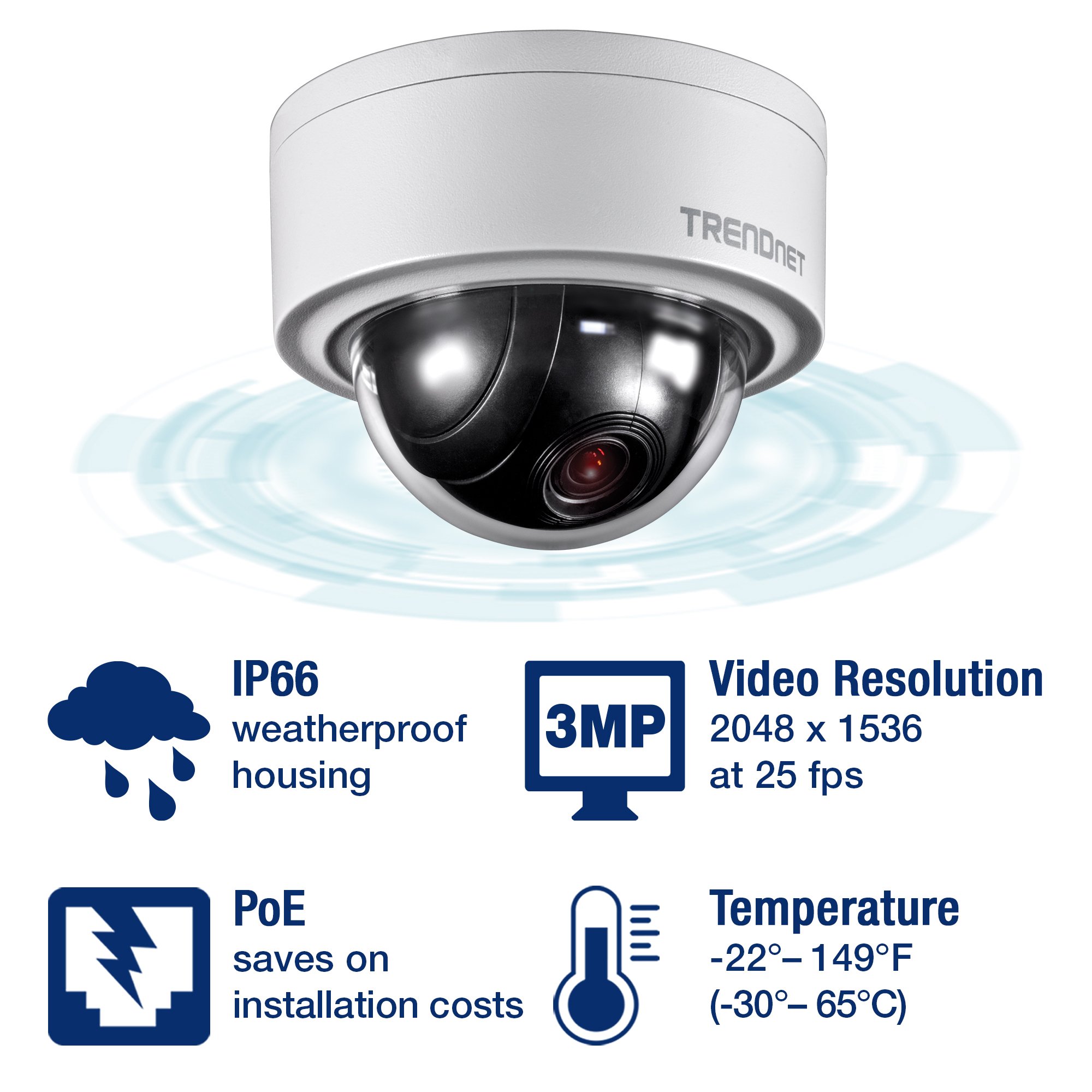TRENDnet Indoor/Outdoor 3MP Motorized PTZ Dome Network Camera, 4X Optical Zoom, 16x Digital Zoom, Autofocus, IP66 Housing, Free iOS and Android Mobile apps, ONVIF Profile S, TV-IP420P