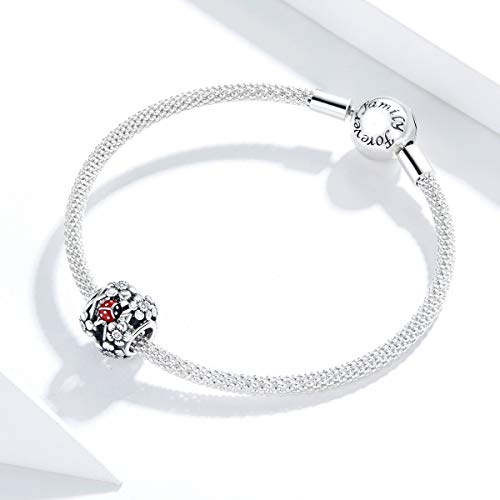 BISAER 925 Sterling Silver Daisy Flower Charms Ladybug Beads Charm for Bracelets Jewelry Gifts