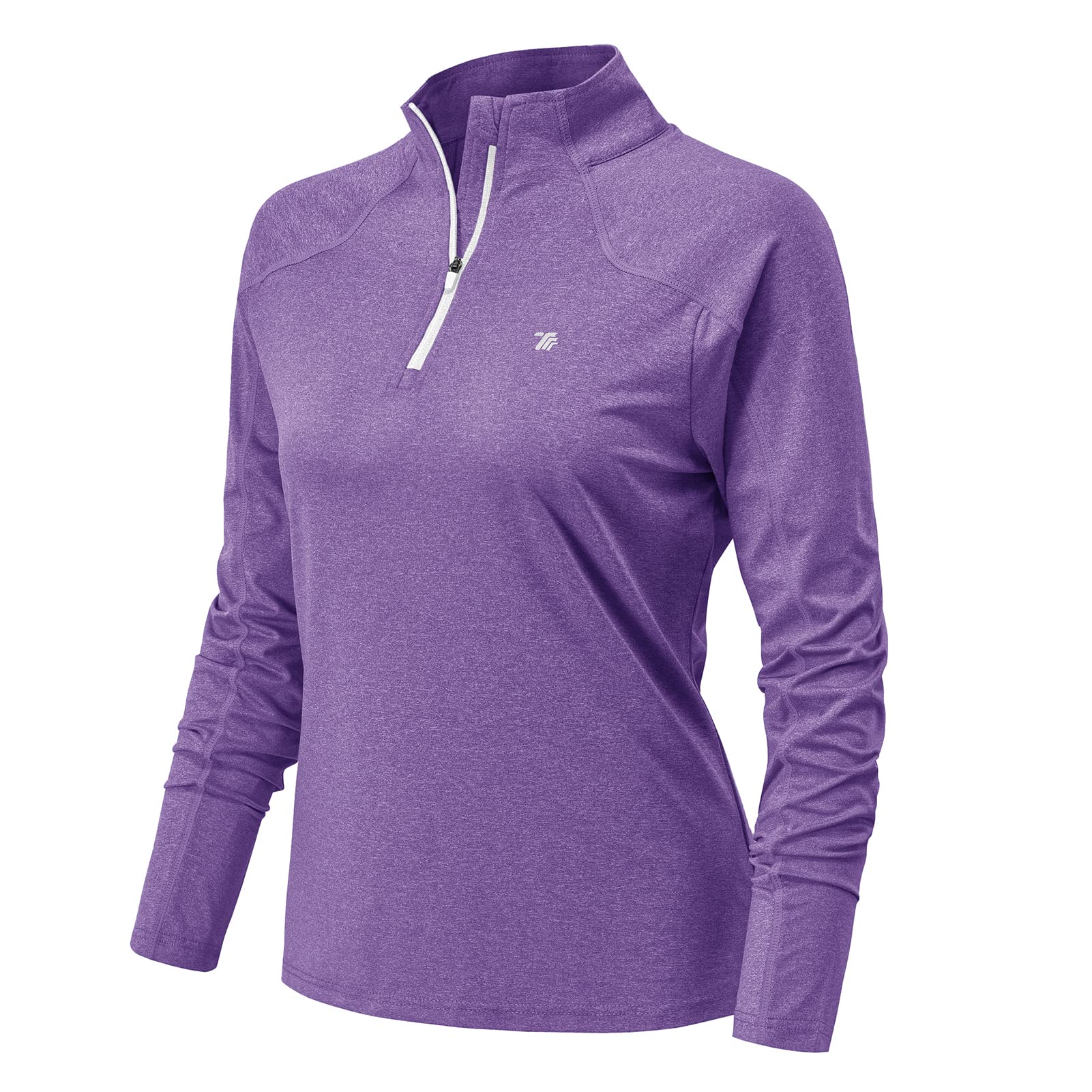 BASUDAM Women's Long Sleeve Pullover Quarter Zip Shirts Performance Moisture Wicking UPF 50+ for Running Workout Purple XL