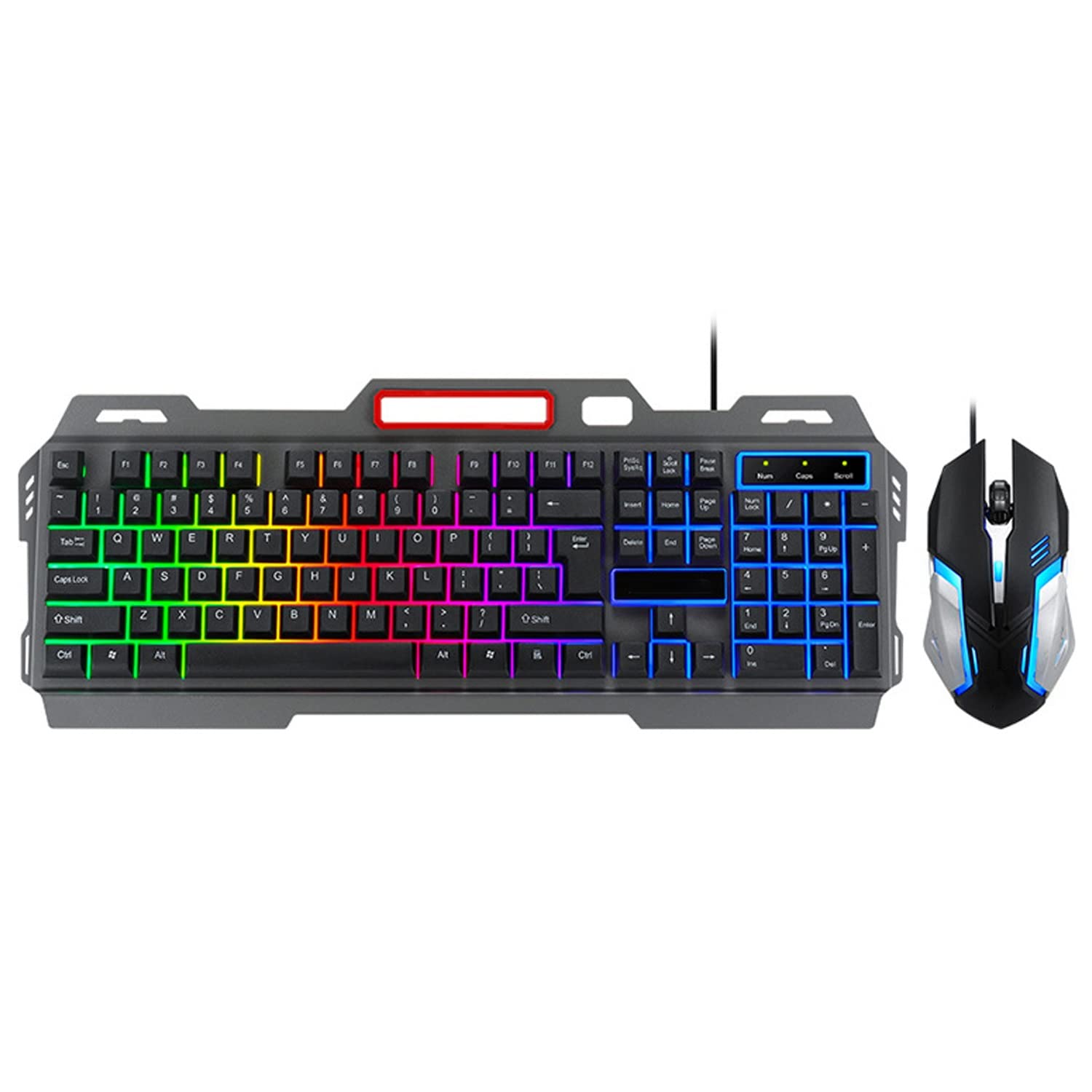 EXHNLE Gaming Keyboard and Mouse Combo, LED Rainbow Backlit Keyboard with 104 Key Computer PC Gaming Keyboard, Full-Sized Keyboard Mouse Combo