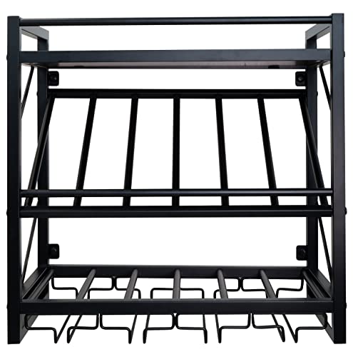 Farmhouse Wall Mounted Wine Rack with Tilting Display Shelf, Wall Hanging Wine Rack, 3-Tier Shelves with Stemware Glasses Holder for Wine Storage, Wine Display Shelf for Kitchen Living Room Cafe Bar