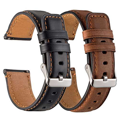 Galaxy Watch 46mm Band 2 Pack, Compatible with Samsung Galaxy 46mm Watch Bands, Width 22mm Watch Band Quick Release Leather Straps Unisex size (Black+Brown)