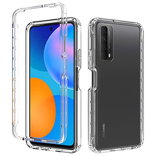 Gufuwo Case for P Smart 2021/Huawei Y7A/Enjoy 20 SE Case with Tempered Glass Screen Protector, Clear 360 Full Body Protection Hard Shell+Soft TPU Shockproof Cover Cases for Huawei P Smart 2021 (Clear)