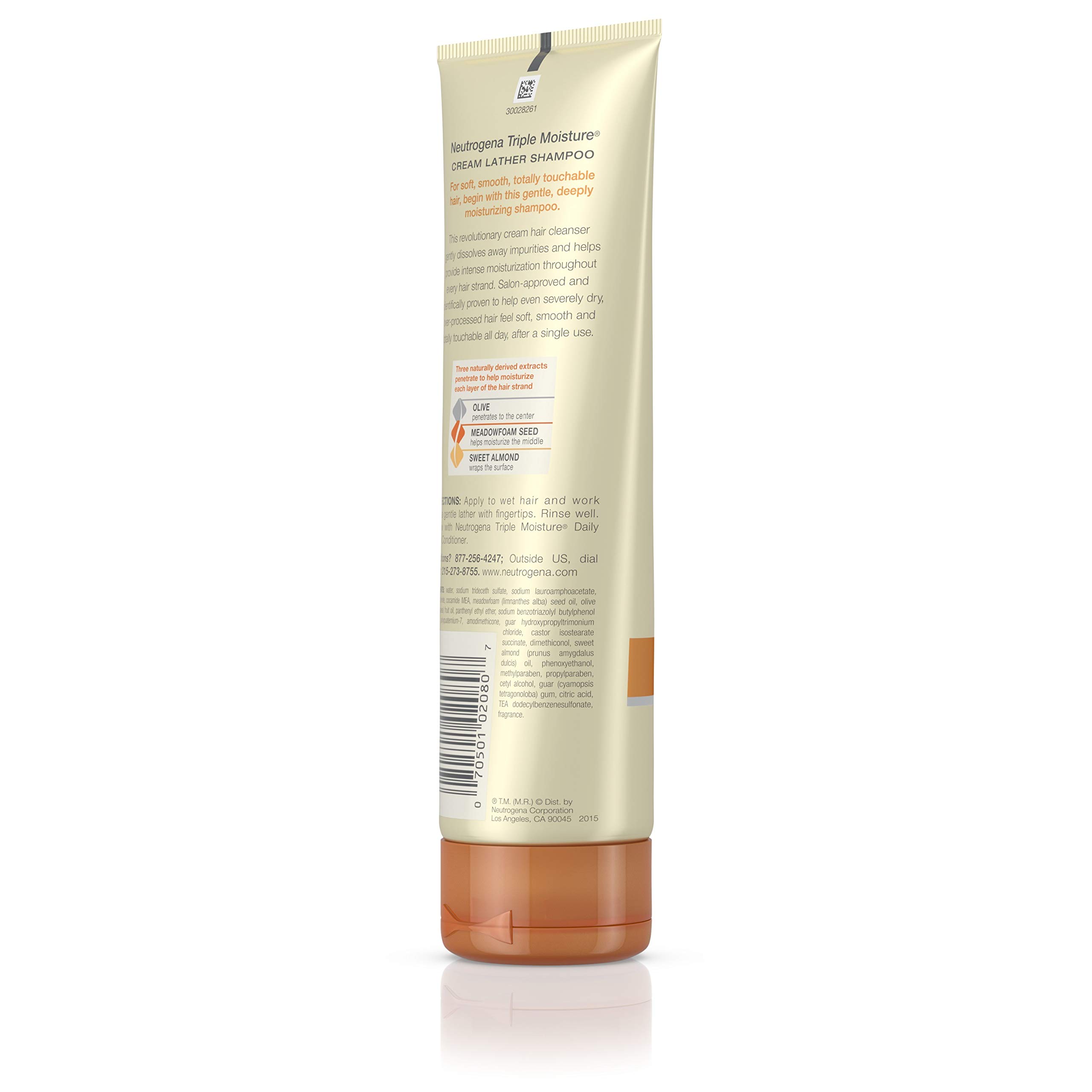 Neutrogena Triple Moisture Cream Lather Shampoo for Extra Dry Hair, Damaged & Over-Processed Hair, Hydrating with Olive, Meadowfoam & Sweet Almond, 8.5 fl. oz