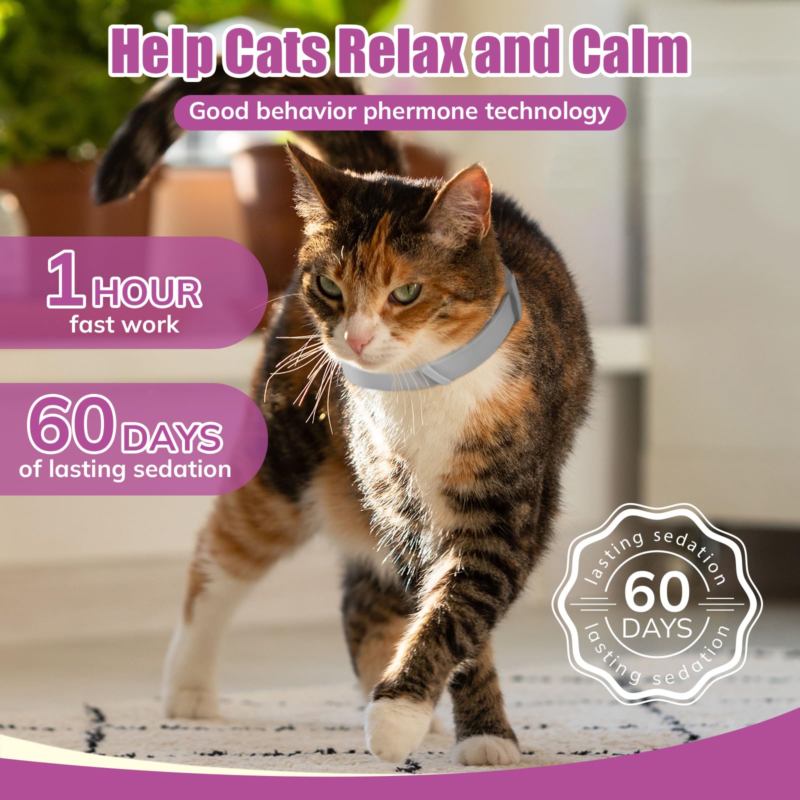 Calming Collar for Cats, Cat Calming Collar, Calming Pheromone Collar for Cats, Cat Pheromone Collar, Cat Calming Collar for Anxiety Relieve Up to 60 Days, 4 Pack(Grey)