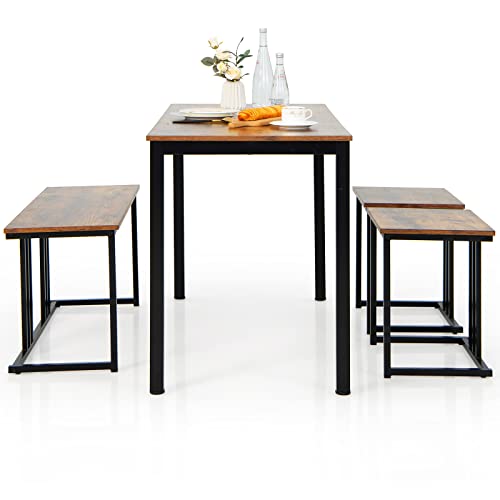Giantex 4 Piece Dining Table Set, Kitchen Table and Chairs for 4, Nesting Furniture Set w/Bench & 2 Stools, Space-Saving Table Set, Modern Desk Set for Dining Room Restaurant