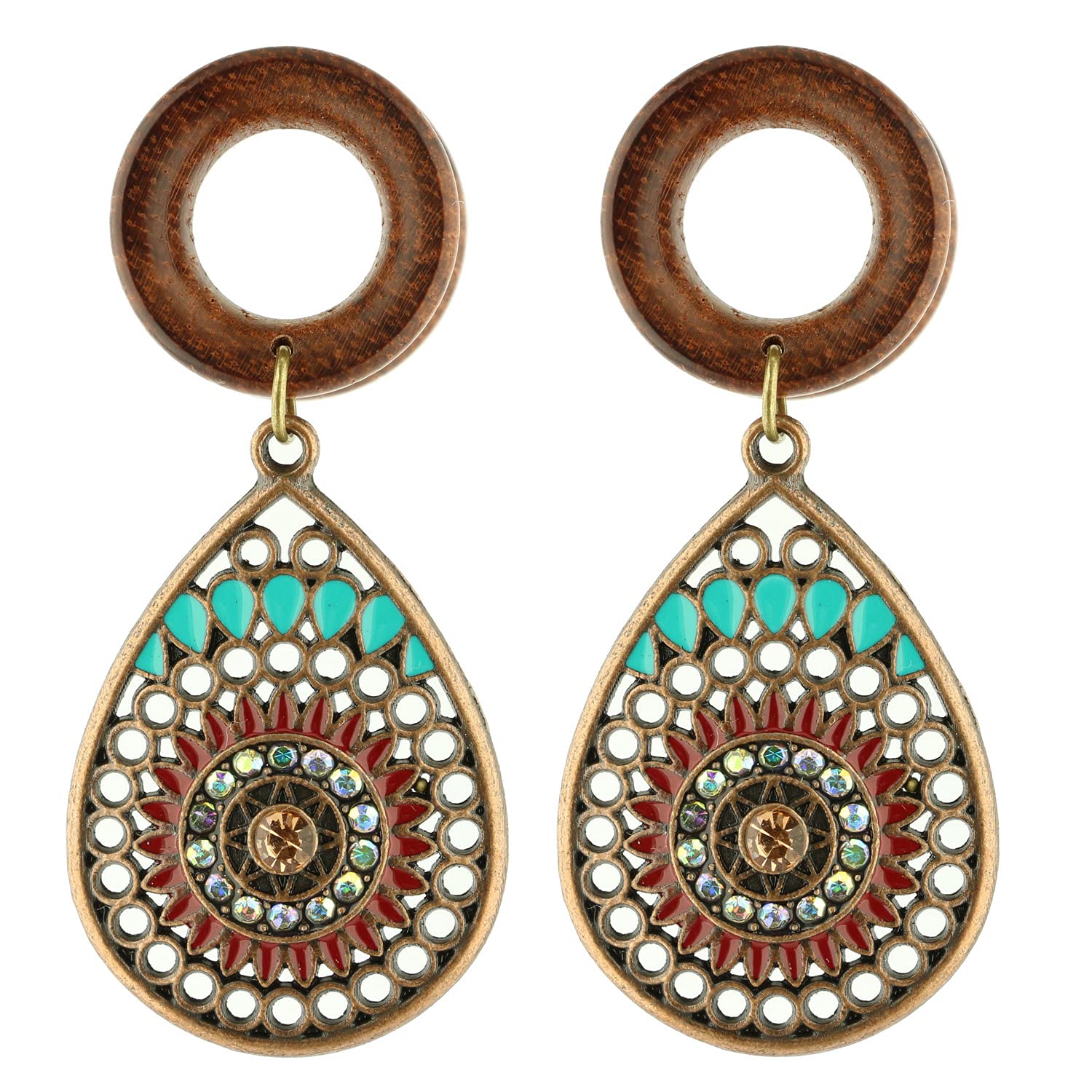 Balala 0G 8mm Bohemian Teardrop Wood Dangle Ear Gauges Piercing Flesh Tunnels Plugs Statement Earrings, Brown, BA161-8