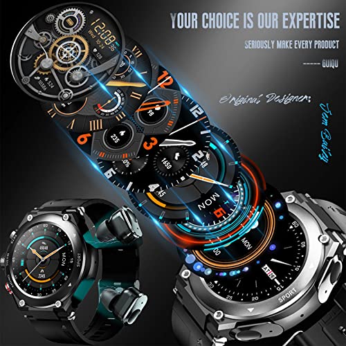 GUIQU Smart Watch with Earbuds, Bluetooth 5.3 HiFi Sound Effect [GPS 45mm] Monitor Tracker for Health Fitness Running Sleep Cycles, US Version Compatible Android and iOS