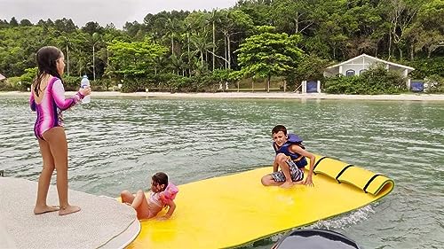 Floating Mat Water Mat Lily Pad with Rolling Pillow Design, Bouncy Tear-Resistant 3-Layer XPE Foam, Roll-Up Floating Island River Rafts,Blue (Color : Yellow, Size : 1.8mx0.6mx3.3cm)